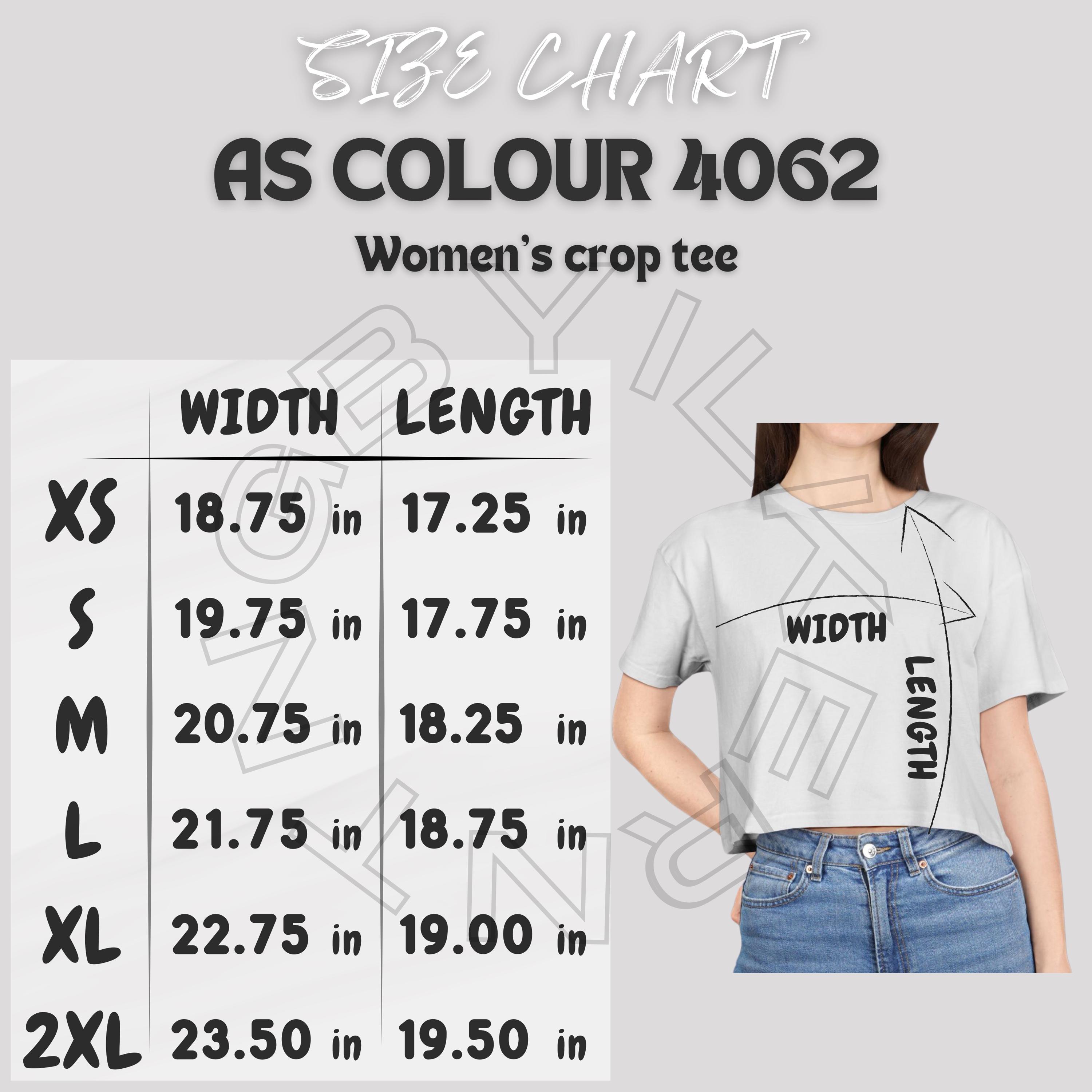 Crop Tee Size Chart I AS Colour 4062 Size Chart I Women's Crop Tee Size ...