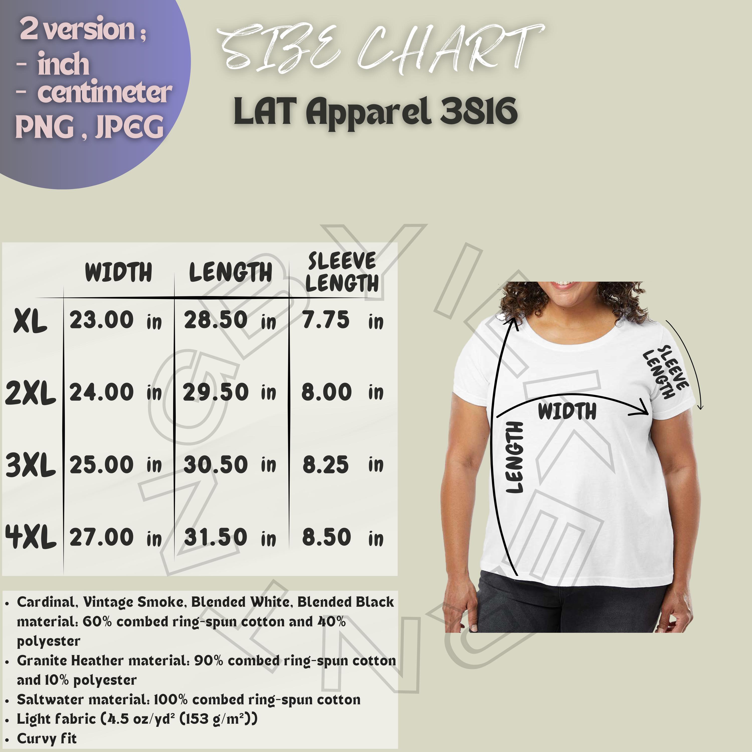 Tee Size Chart I LAT Apparel 3816 Size Chart I Women's Curvy Fine ...