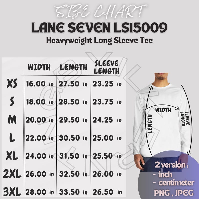 Lane Seven LS15009 Size Chart I Long Sleeve Tee Mocup and Size Chart I ...