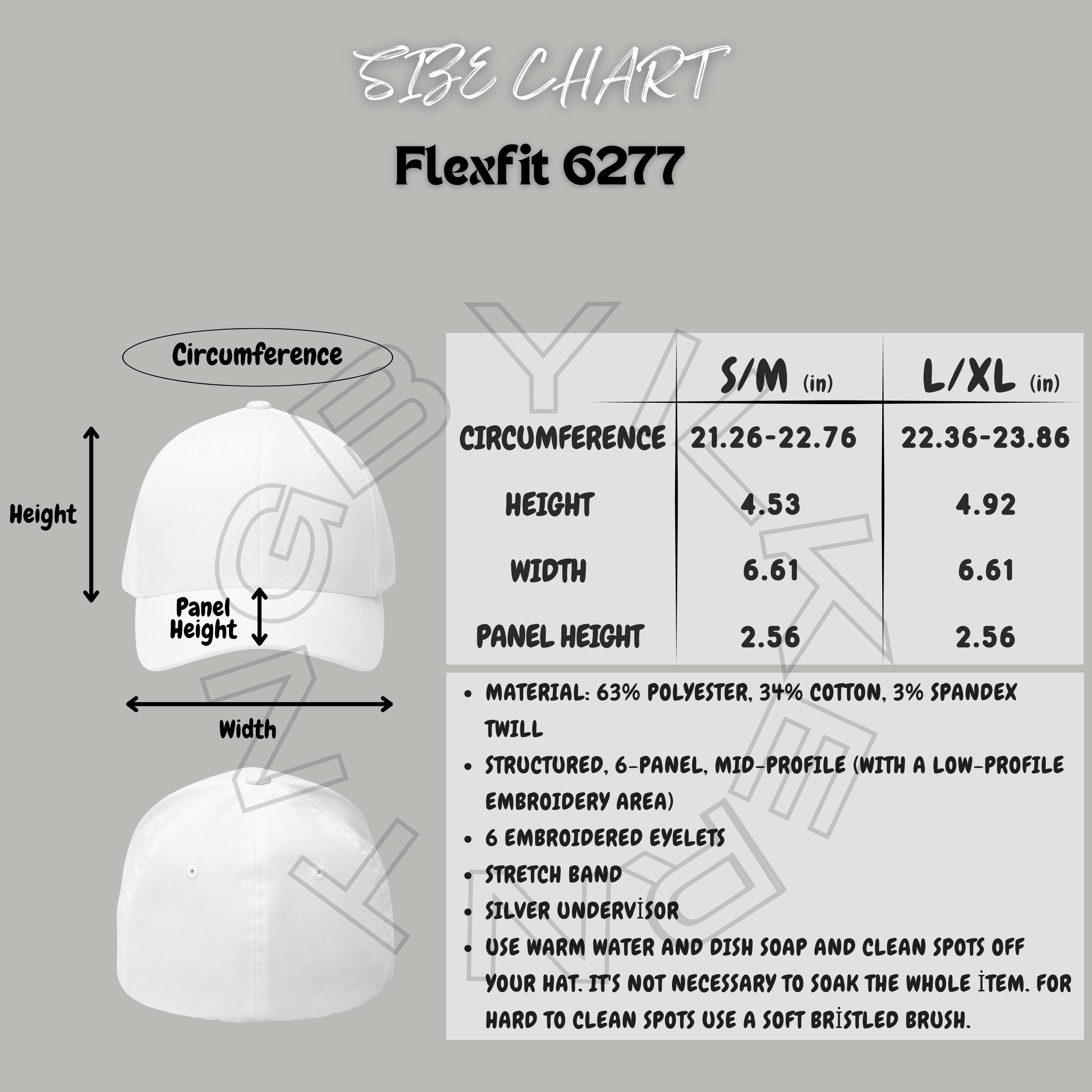 Closed-back Structured Cap Size Chart | Flexfit 6277 Size Chart ...