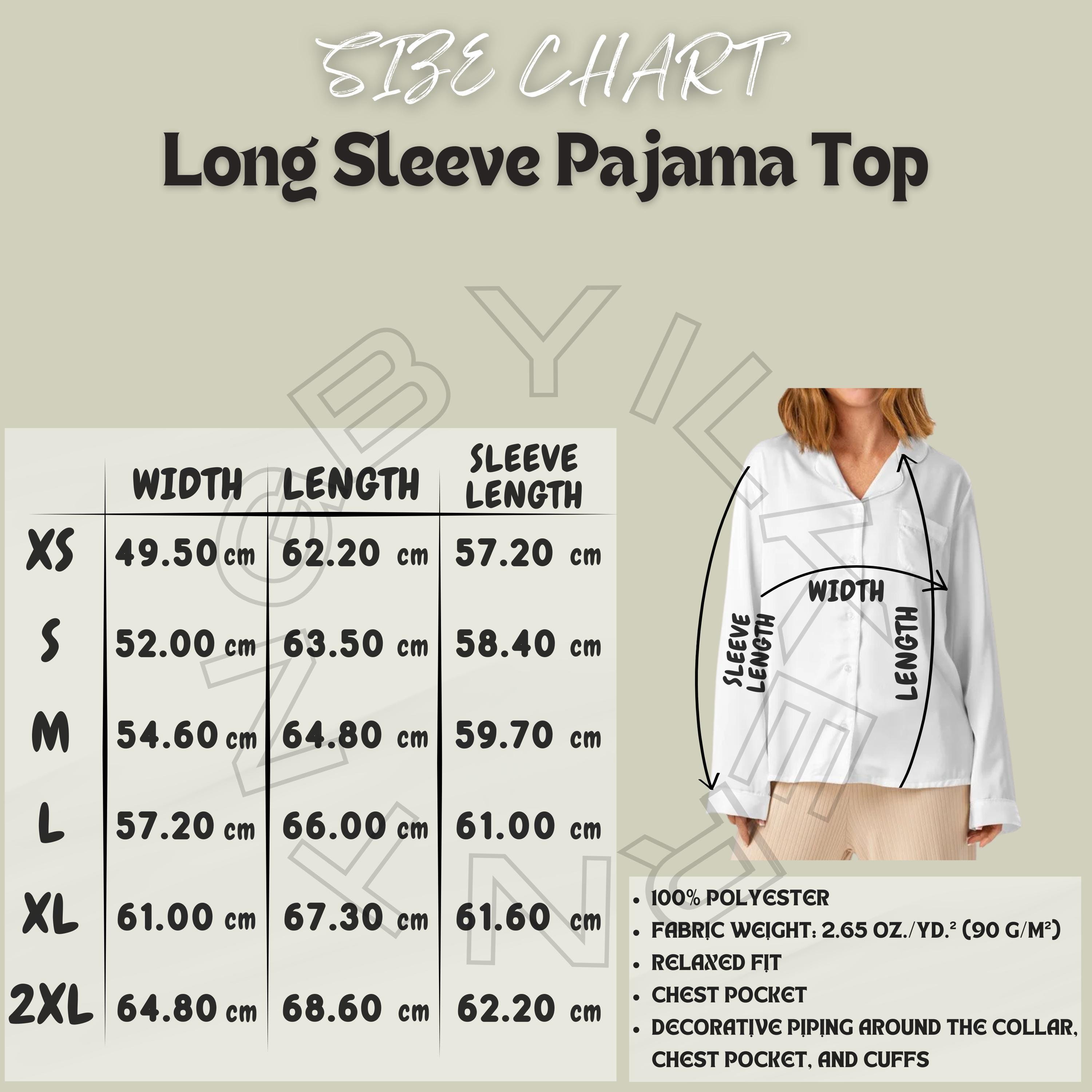 Pajama Top Chart I Long Sleeve Pajama Top Size Chart I Long Sleeve ...