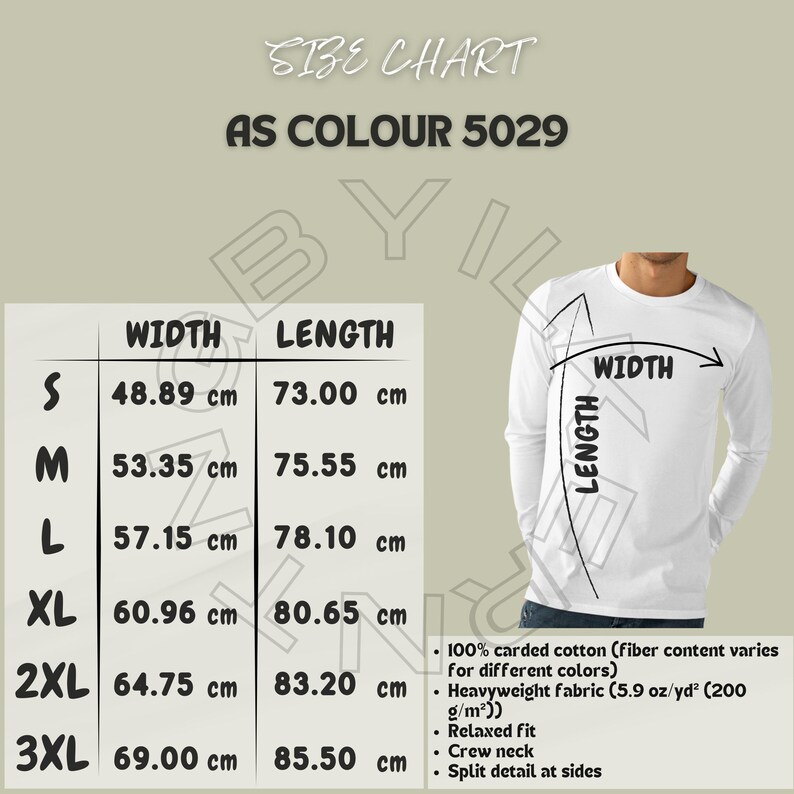 T-shirt Size Chart I AS Colour 5029 Size Chart I Size Chart I Men's ...