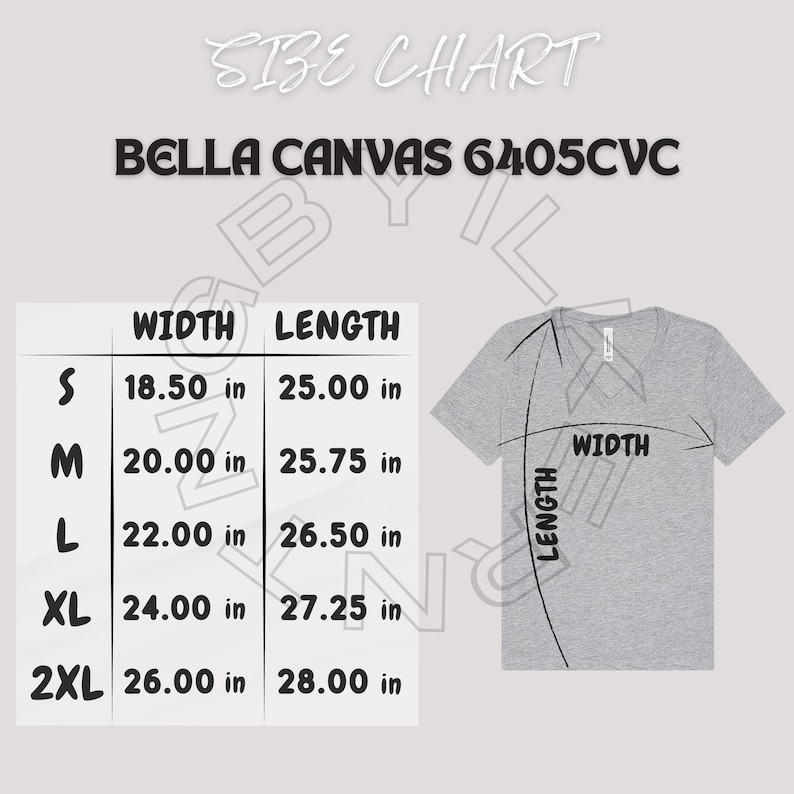 Bella Canvas 6405CVC Size Chart | Size Chart for Women's Relaxed V-neck ...