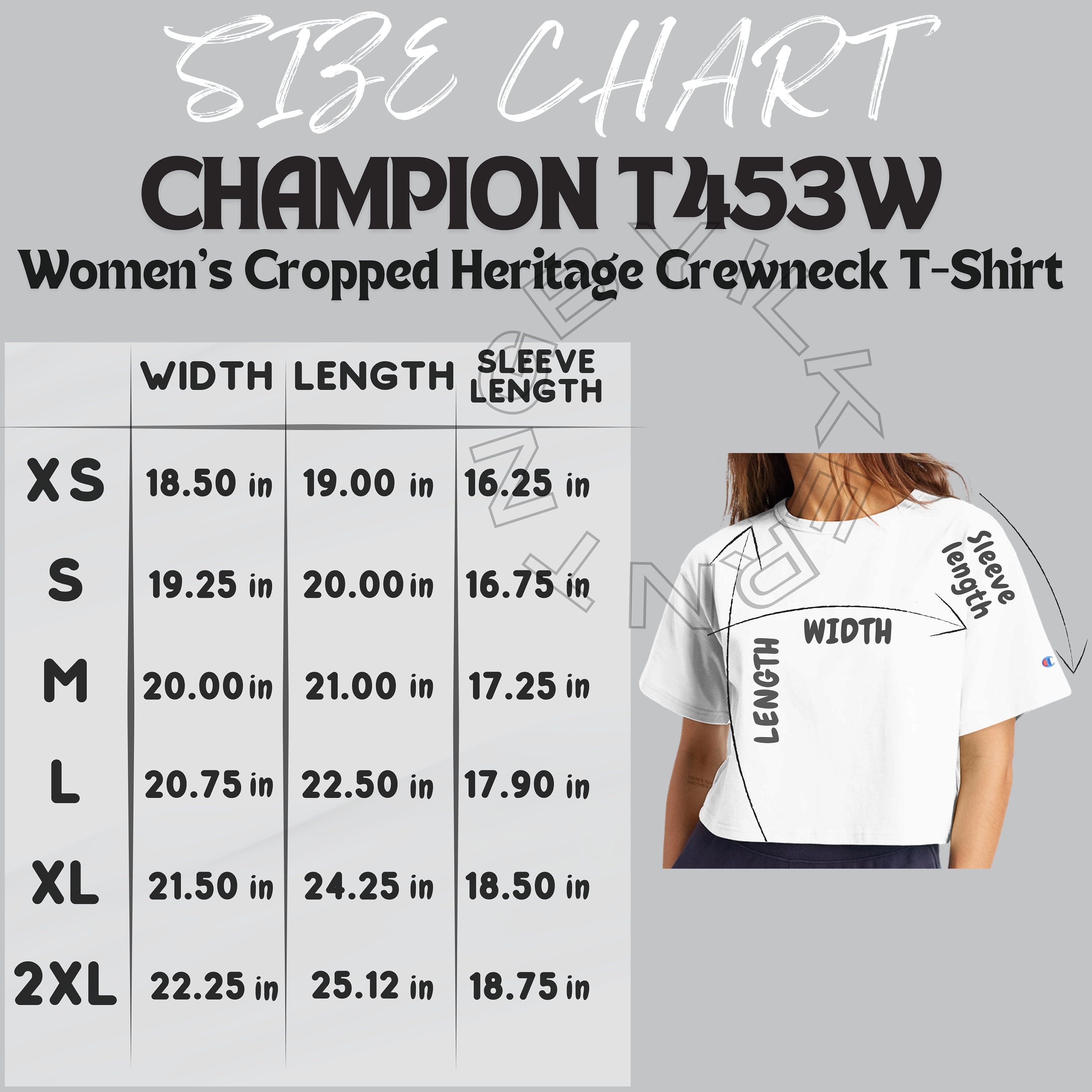 Champion T453W Size Chart | Size Chart for Women's Cropped Heritage ...