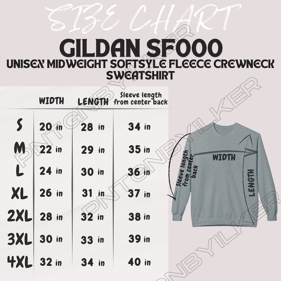 Gildan SF000 Size Chart Size Chart for Gildan Gildan SF000 Mockup and ...