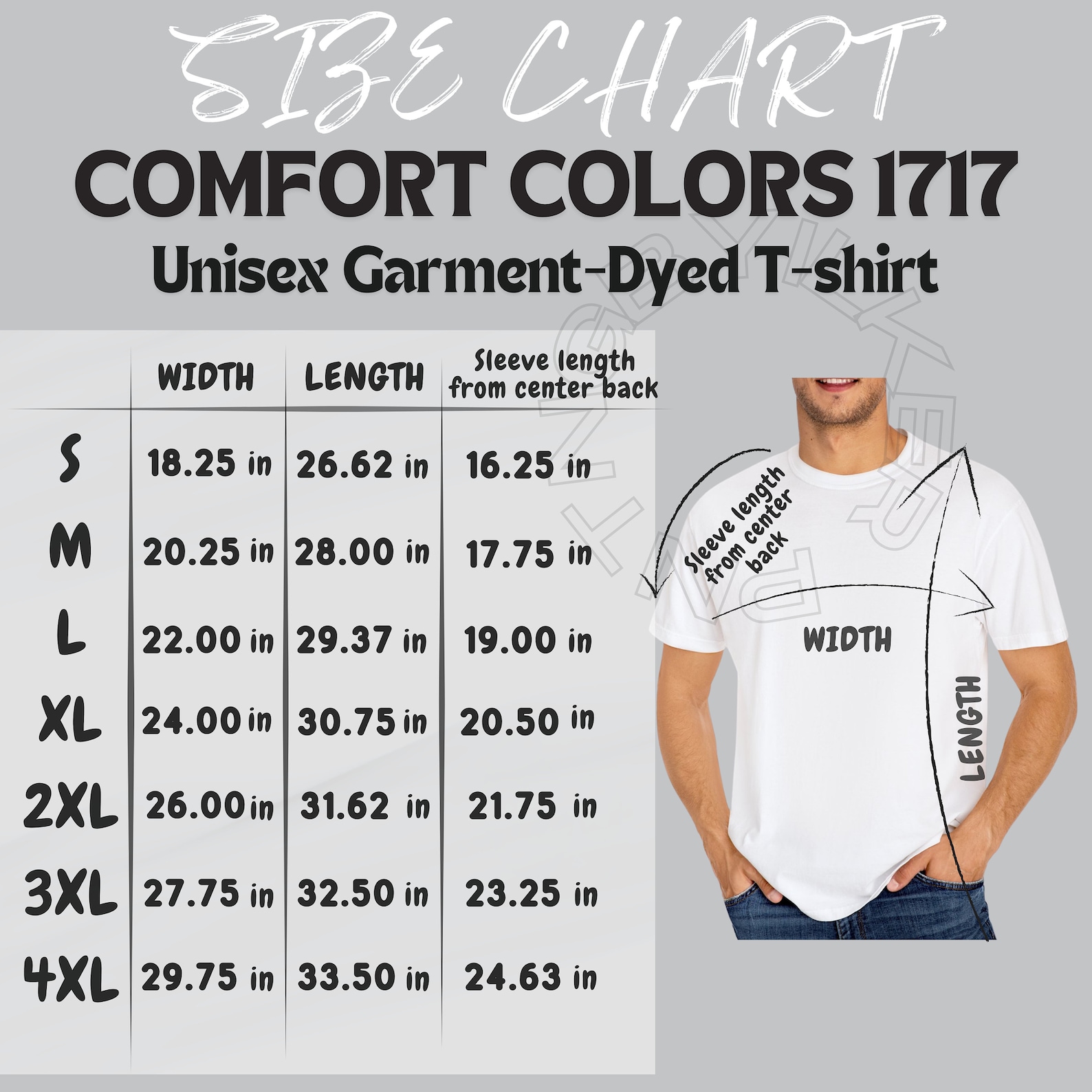 Comfort Colors 1717 Size Chart | Size Chart for Unisex Garment-dyed T ...