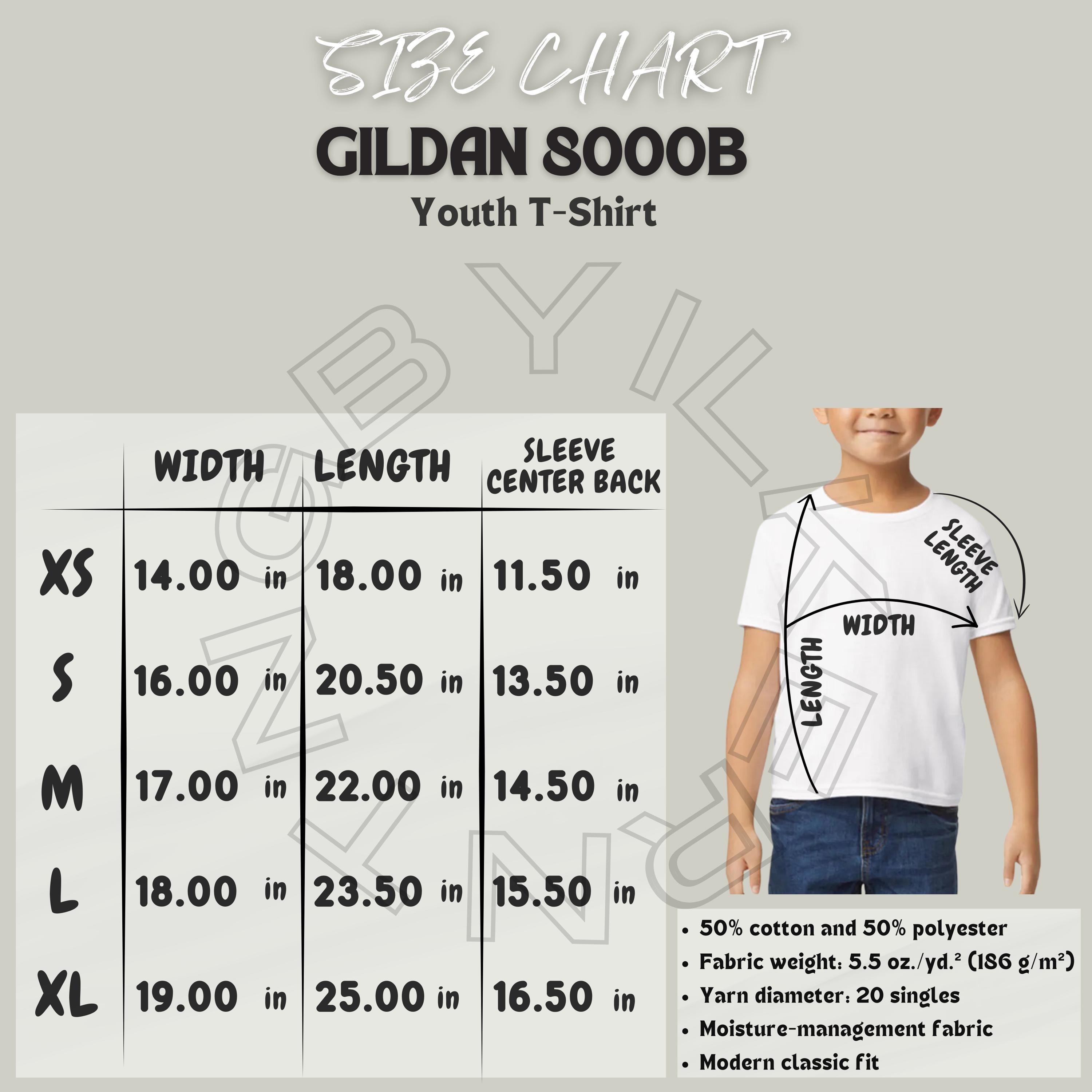 Gildan 8000B Size Chart | Size Chart for Youth Sports Tee | 8000B ...