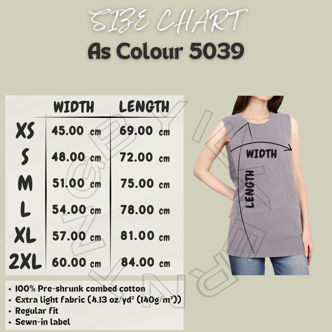 Tank Size Chart I AS Colour 5039 Size Chart I Top Tank Sizing I Unisex ...