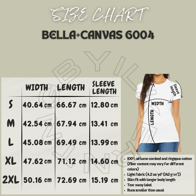 Bella Canvas 6004 Size Chart | Size Chart for Women's Favorite Tee ...