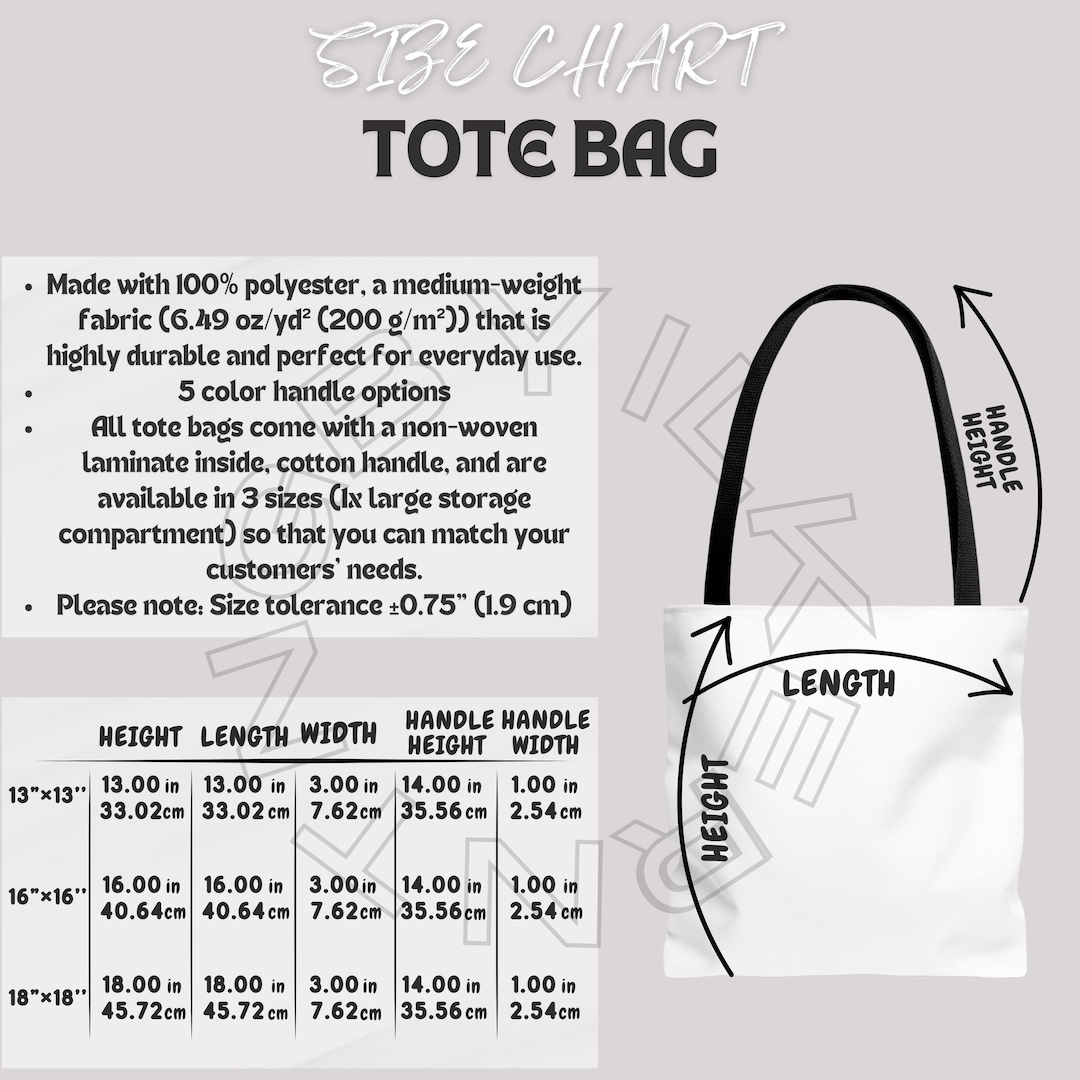 Tote Bag Size Chart I Tote Bag AOP Size Chart | Tote Bag (AOP) Key ...