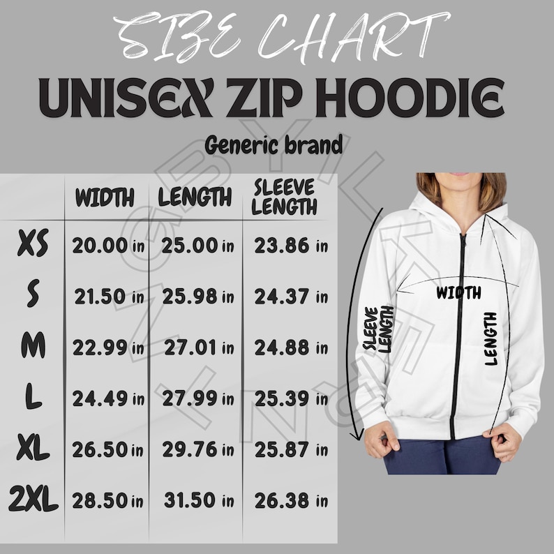 Unisex Zip Hoodie Size Chart | Size Chart for Unisex Zip Hoodie (AOP ...