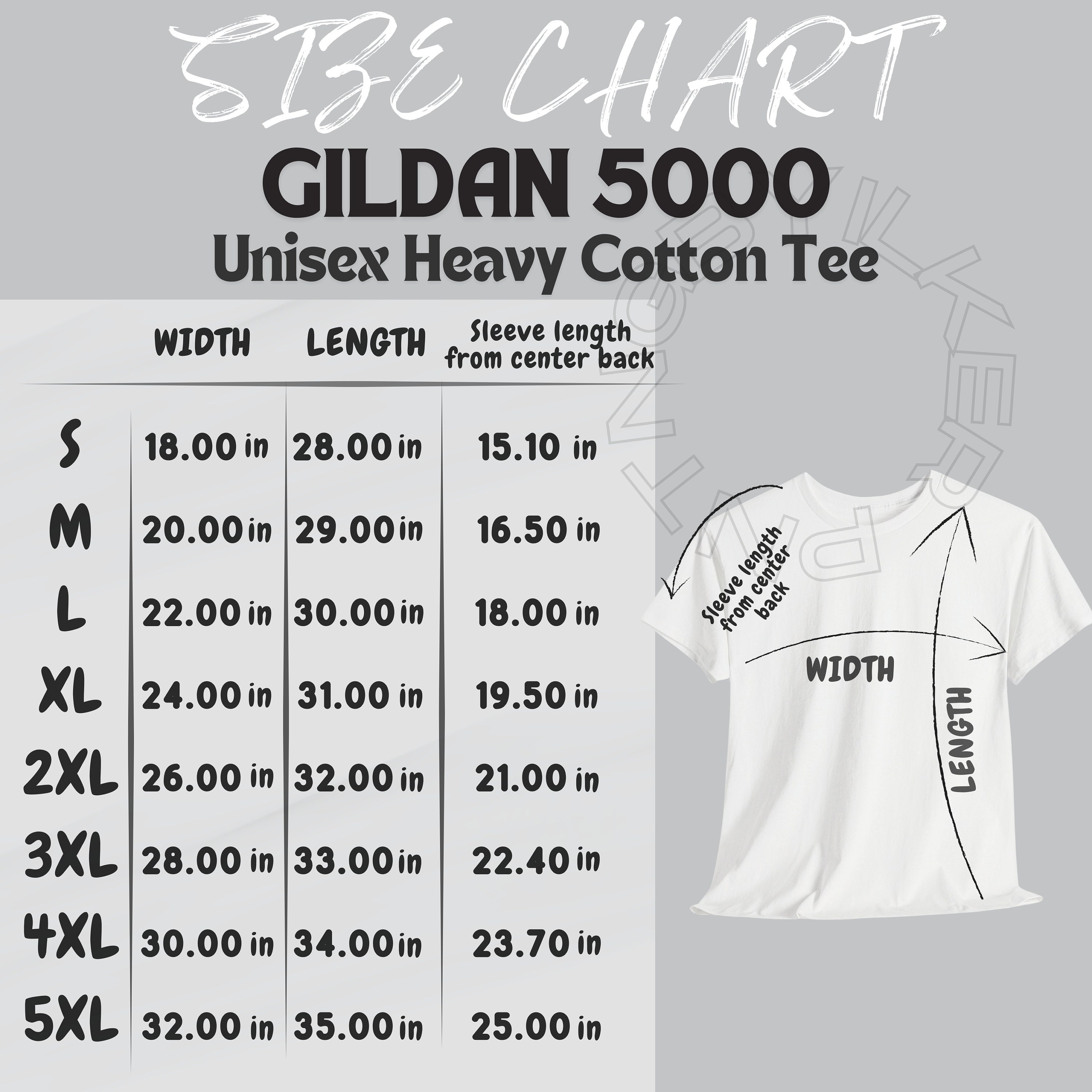 Gildan 5000 Size Chart | Size Chart for Unisex Heavy Cotton Tee ...