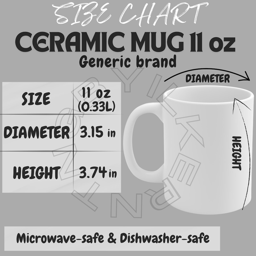 Ceremic Mug 11 Oz Size Chart I Ceremic Mug 11 Oz Mockup and Size Chart ...