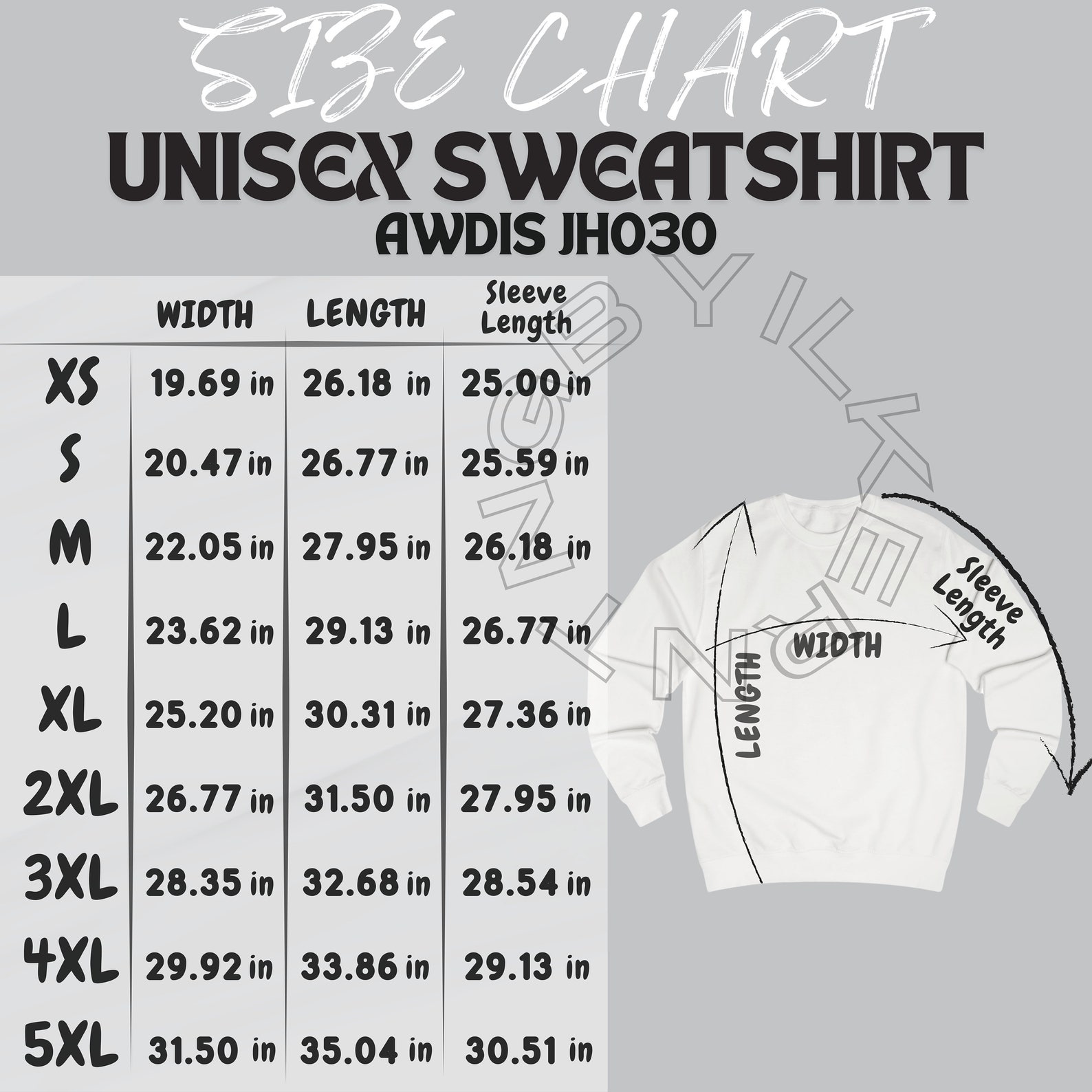 Unisex Sweatshirt Size Chart | Size Chart for Unisex Sweatshirt | AWDIS ...