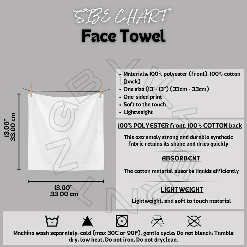 Face Towel Size Chart I Face Towel Sizing Chart and Mockup I Etsy ...