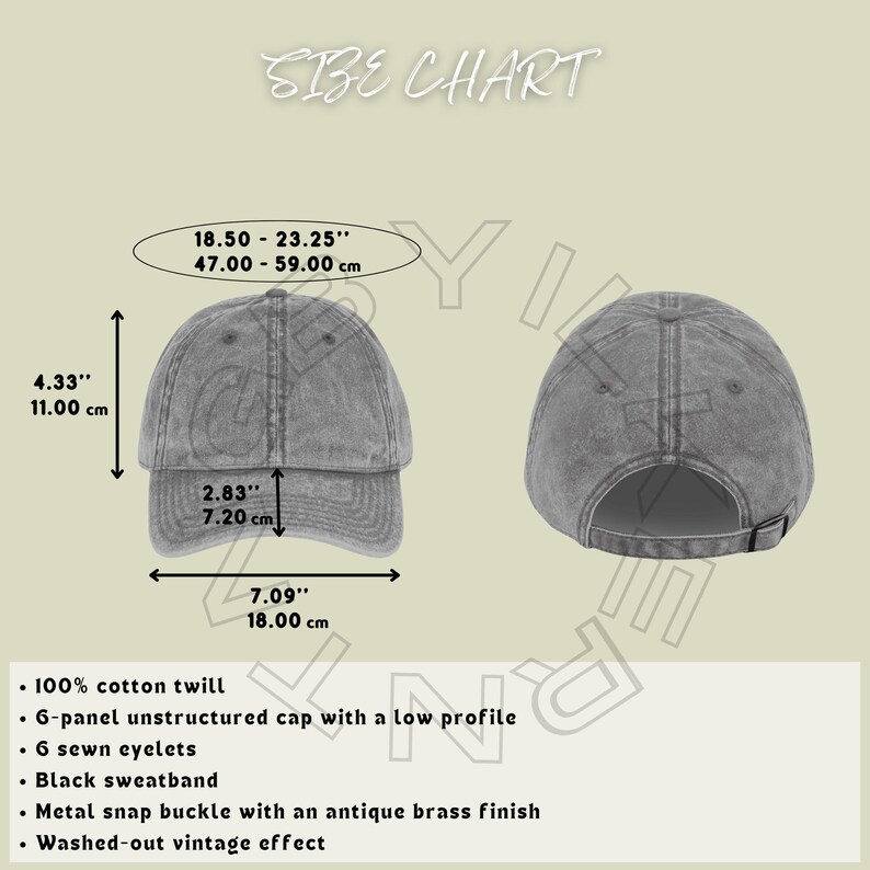 Vintage Cap Size Chart OTTO Cap 18-1248 Size Chart , Vintage Cap Mockup ...