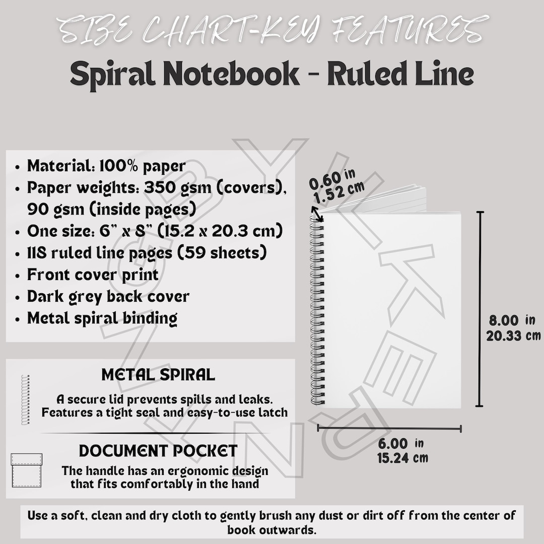 Spiral Notebook Size Guide I Spiral Notebook Ruled Line Size Guide I ...