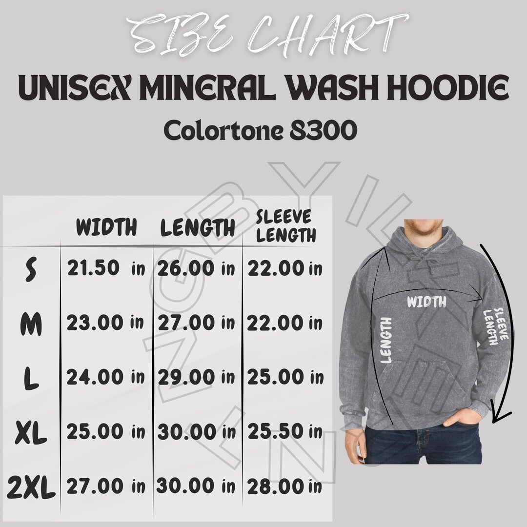 Colortone 8300 Size Chart | Unisex Mineral Wash Hoodie Size Chart ...