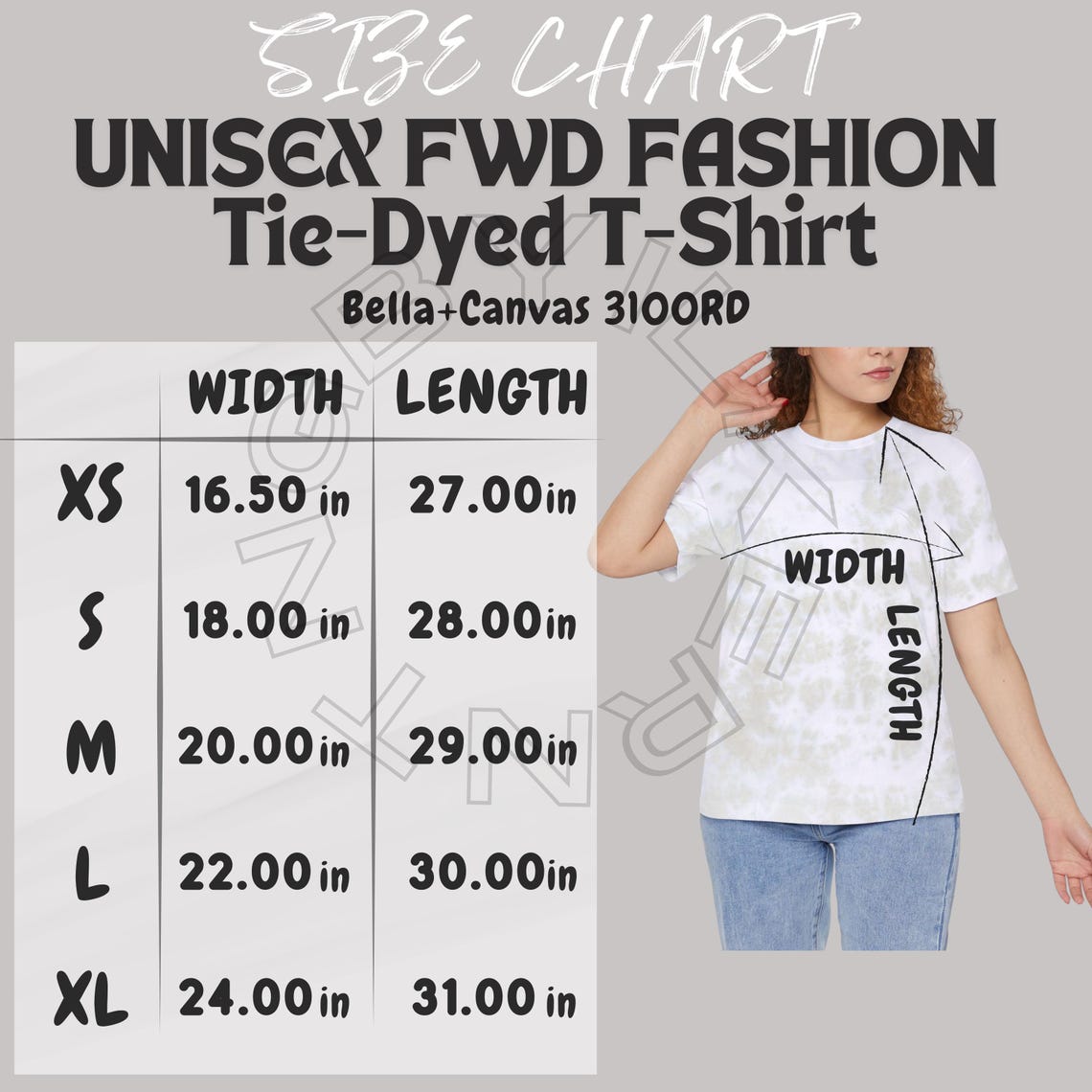 T-shirt Size Chart I Bella+canvas 3100RD Size Chart I Size Chart ...