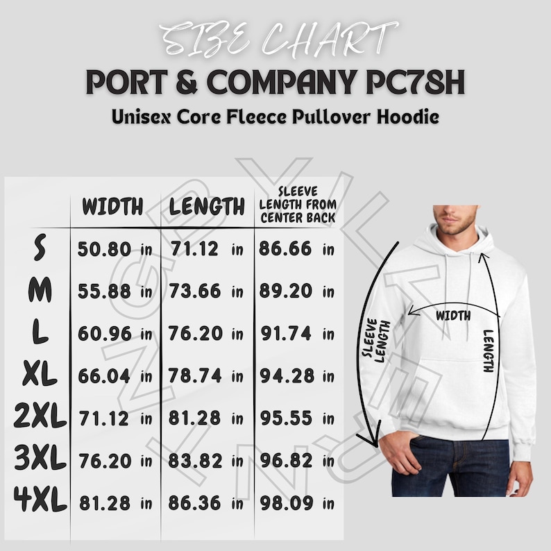 Hoodie Size Chart I Port & Company PC78H Size Chart | Core Fleece ...