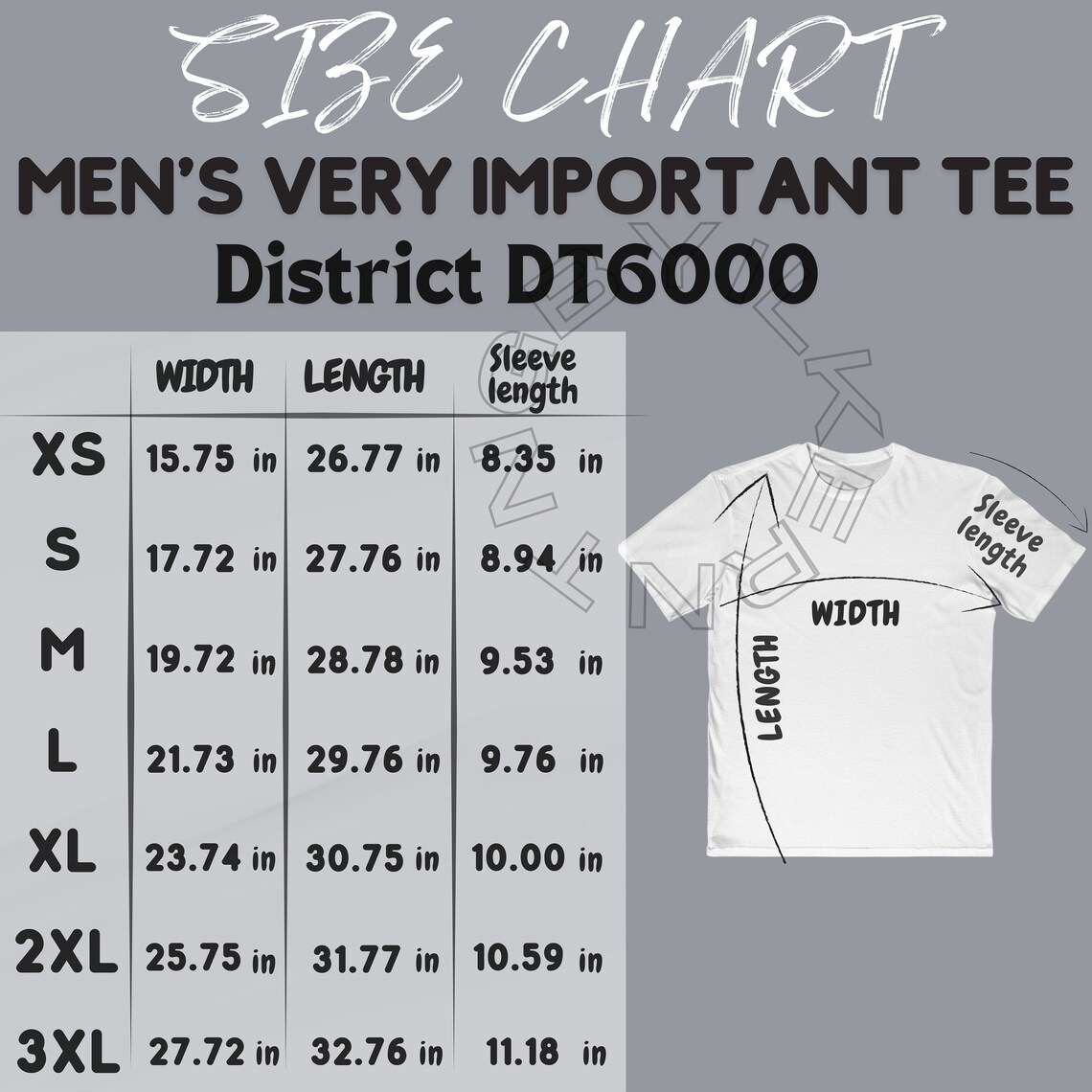Men's Very Important Tee Size Chart | Size Chart for District DT6000 ...