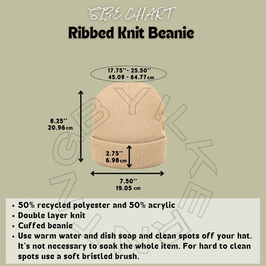 Ribbed Knit Beanie Size Chart I Atlantis Headwear Size Chart | Ribbed ...