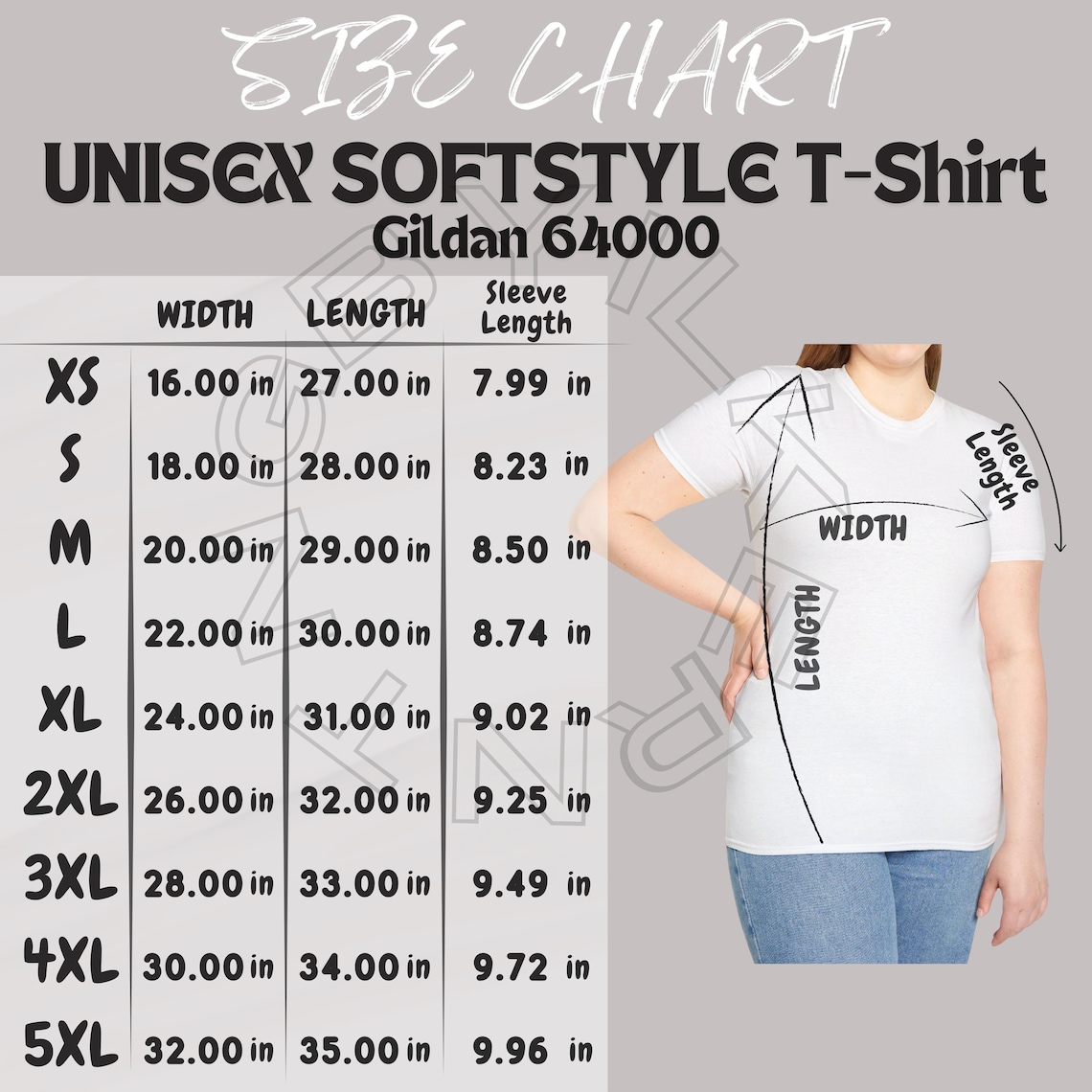 T-shirt Size Chart I Gildan 64000 Size Chart | Size Chart | Unisex Softstyle T-shirt Size Chart ...
