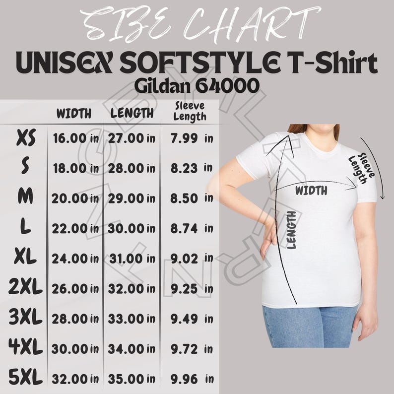 T-shirt Size Chart I Gildan 64000 Size Chart | Size Chart | Unisex Softstyle T-shirt Size Chart ...
