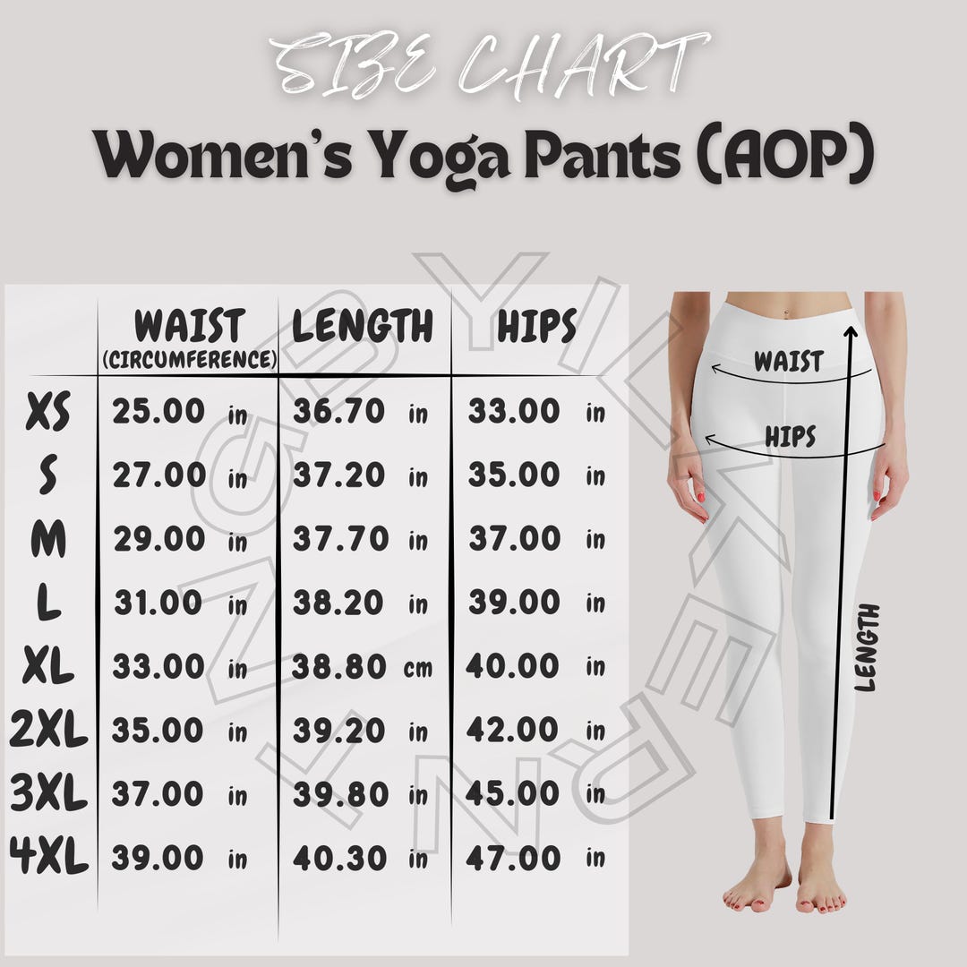 Yoga Pants Size Chart | Women's Yoga Pants (AOP) Size Chart | Women's ...