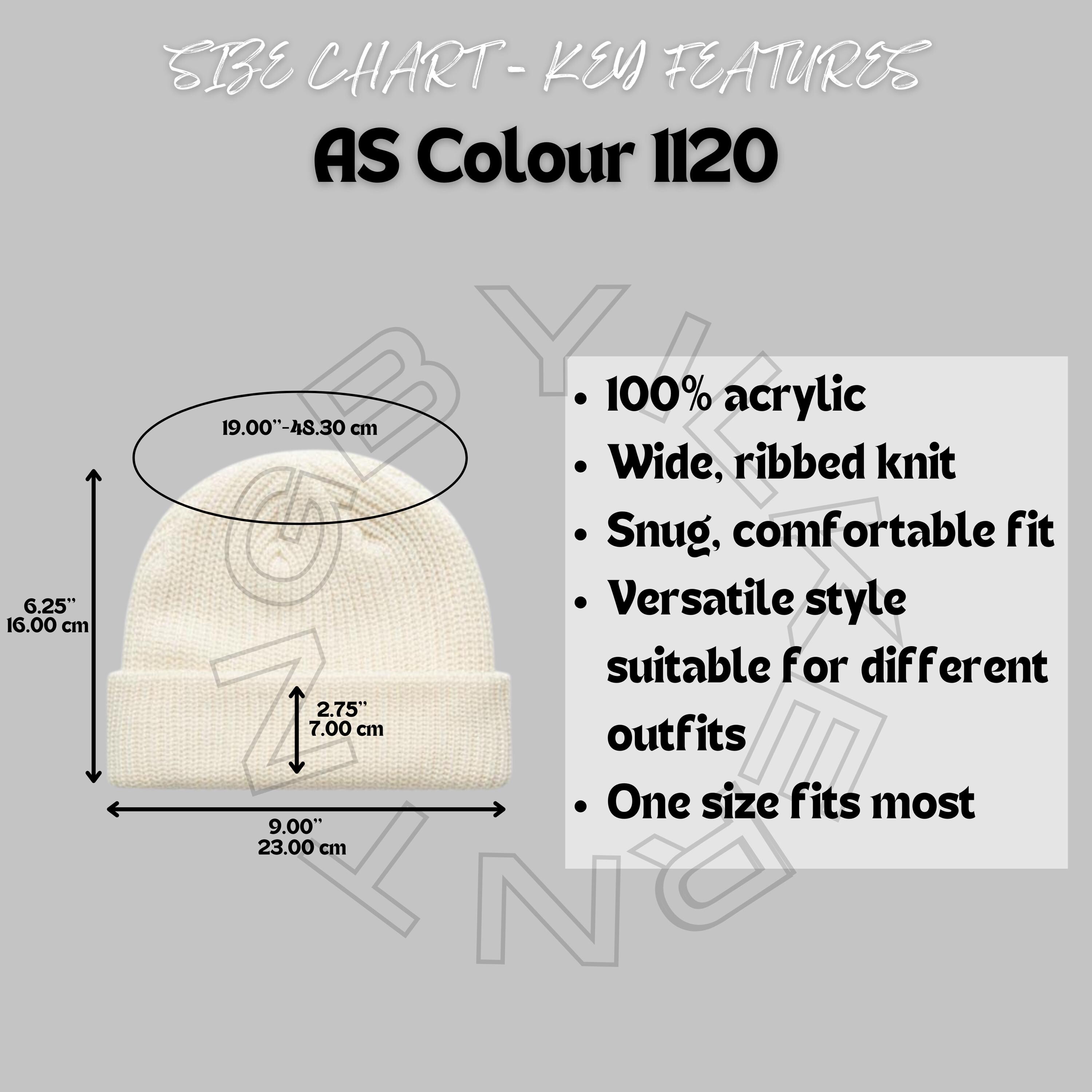 Fisherman Beanie Size Chart | AS Colour 1120 Size Chart | Fisherman ...