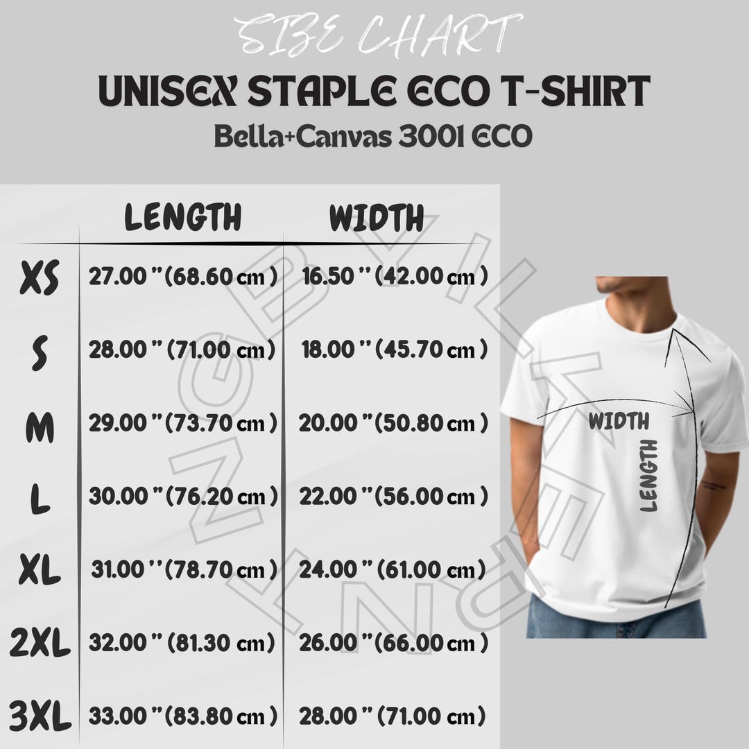 Bella Canvas 3001ECO Size Chart | Size Chart for Unisex Staple Eco T ...