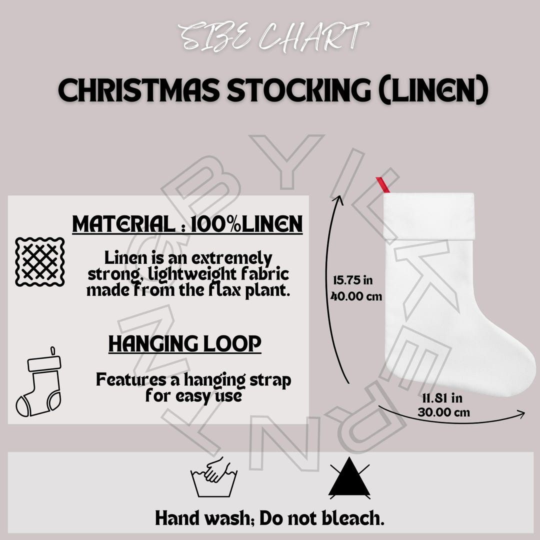 Socks Size Chart I Christmas Stocking Linen Mockup and Size Chart I ...