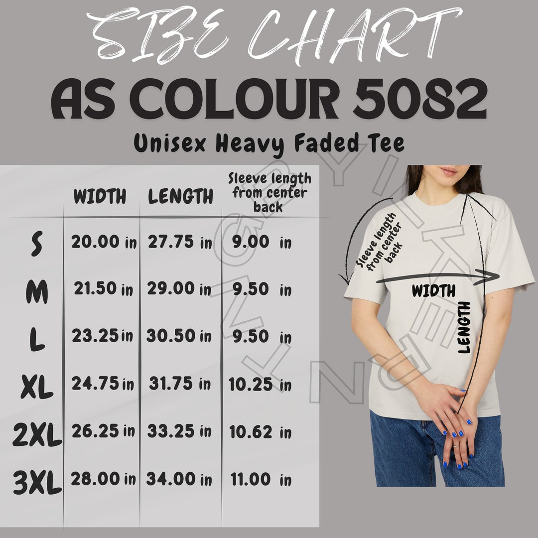 As Colour 5082 Size Chart | as Colour 5082 Mockup and Size Chart Color ...