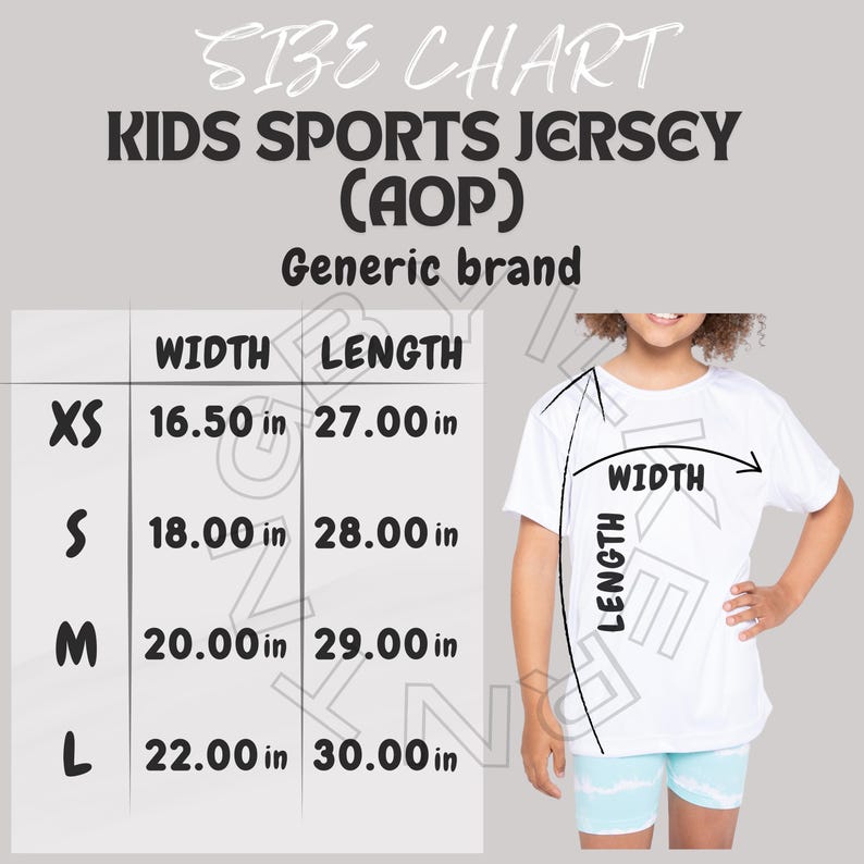 Kids Sports Jersey (AOP) Size Chart | Size Chart for Kids Sports Jersey ...