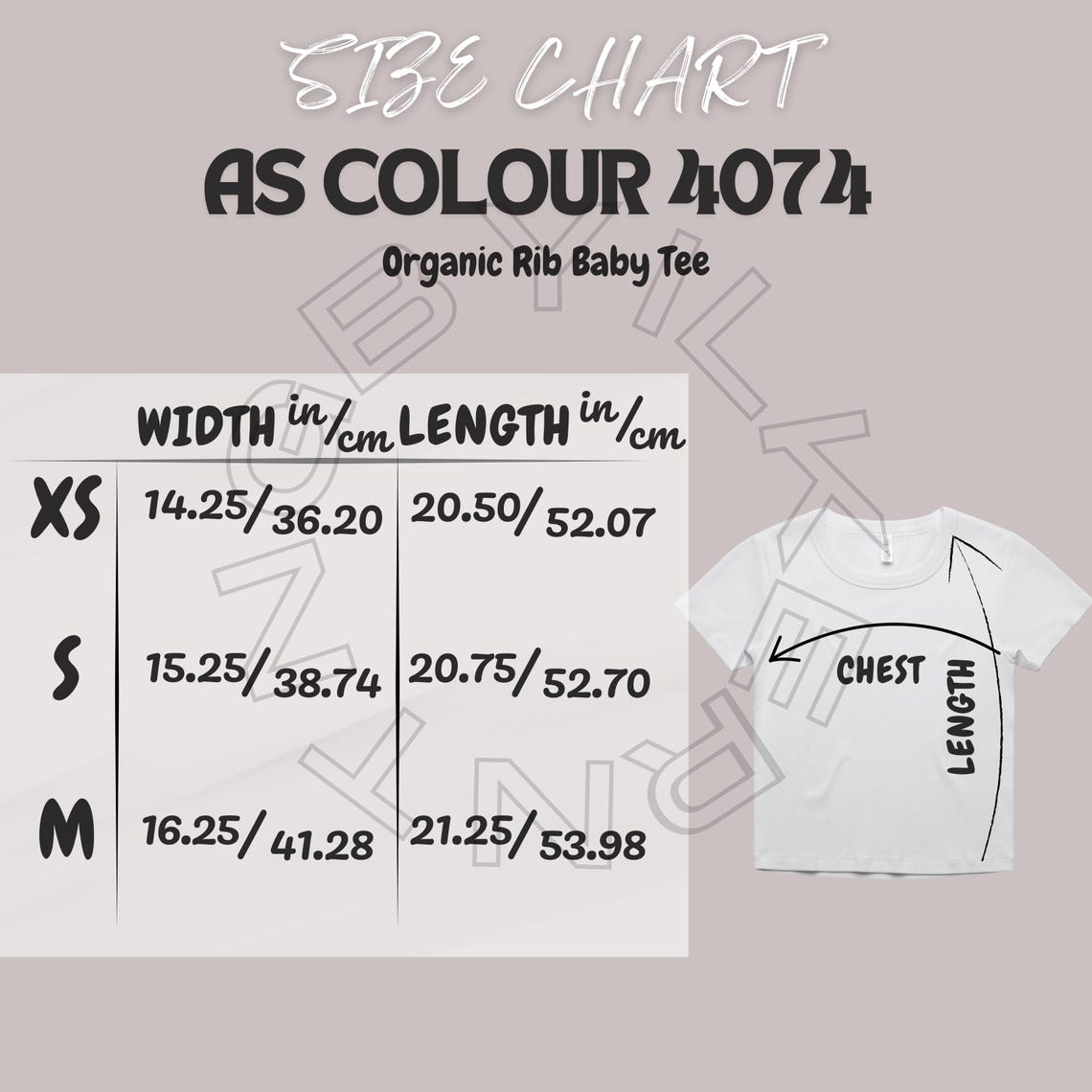 Baby Tee Size Chart | Size Chart for Organic Rib Baby Tee | AS Colour ...