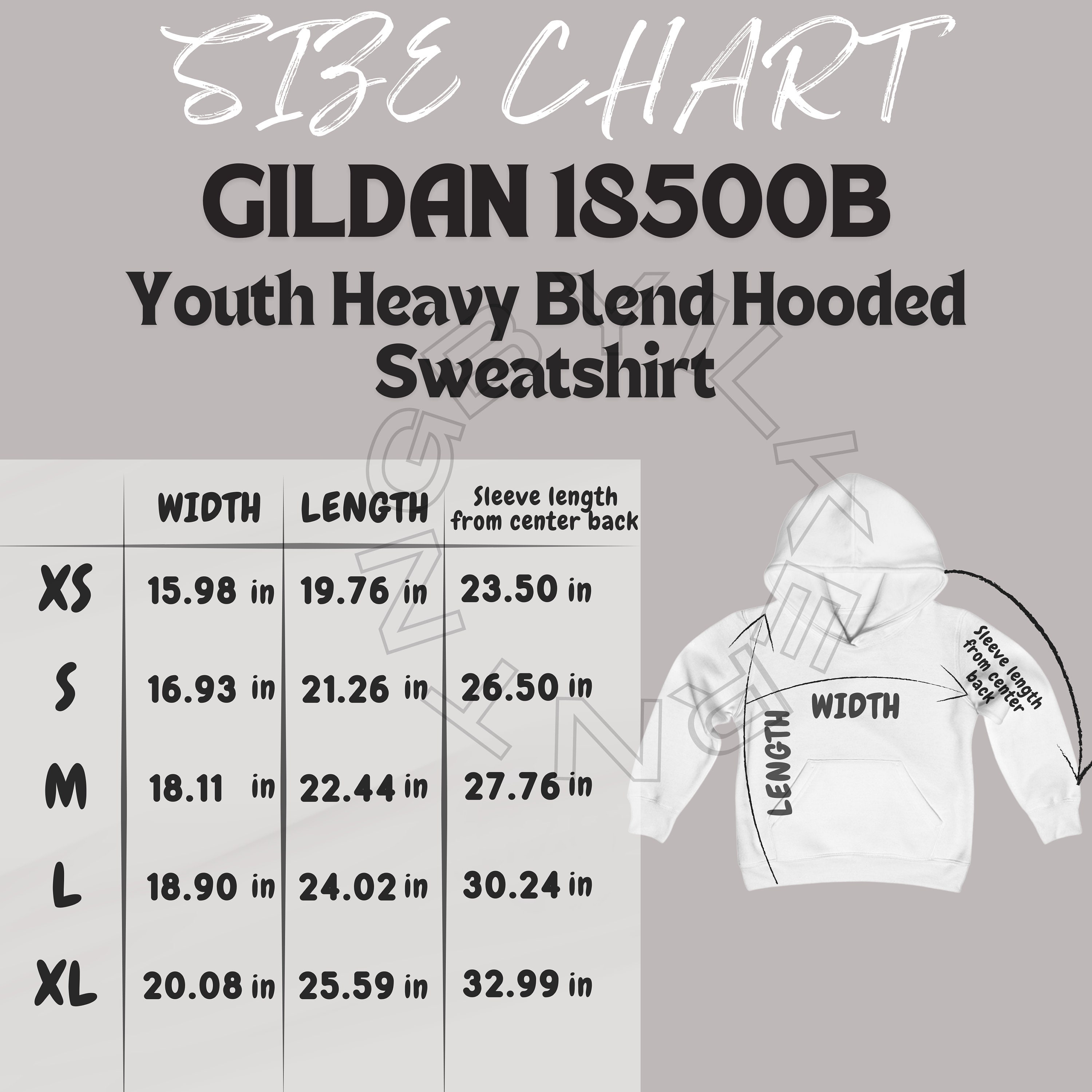 Gildan 18500B Size Chart | Size Chart for Youth Heavy Blend Hooded ...