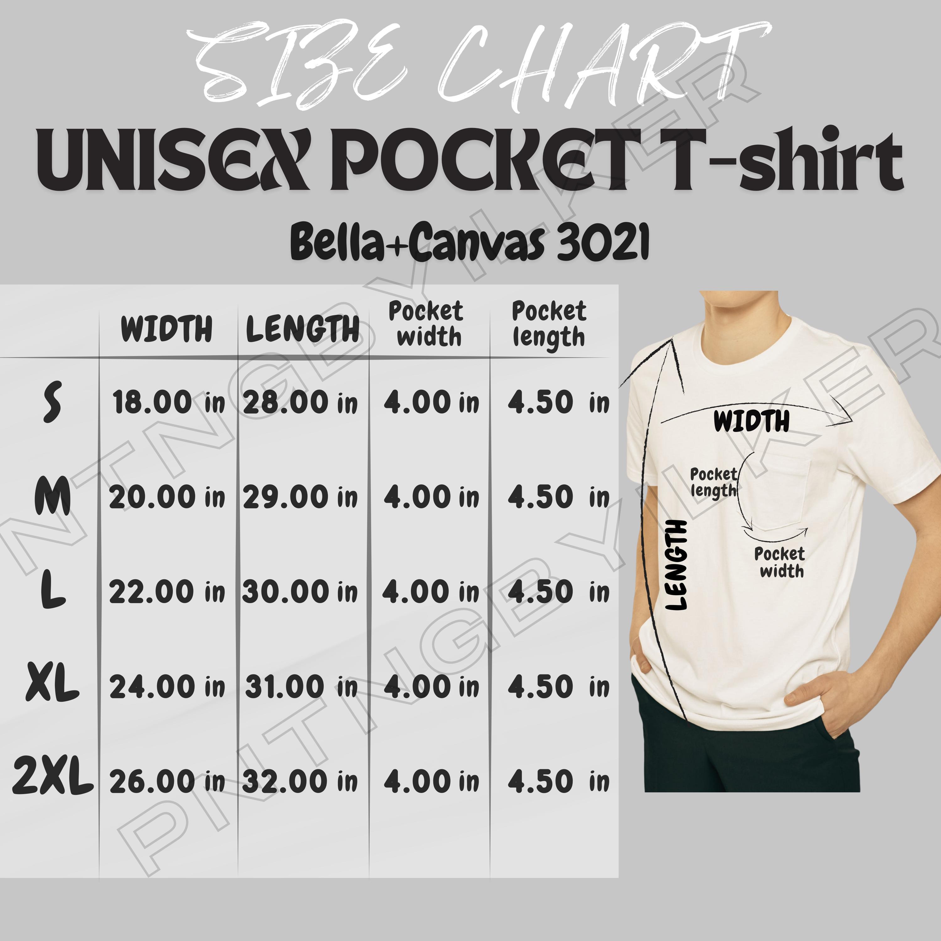 T-shirt Size Chart I Bella Canvas 3021 Size Chart I Size Chart | Unisex ...