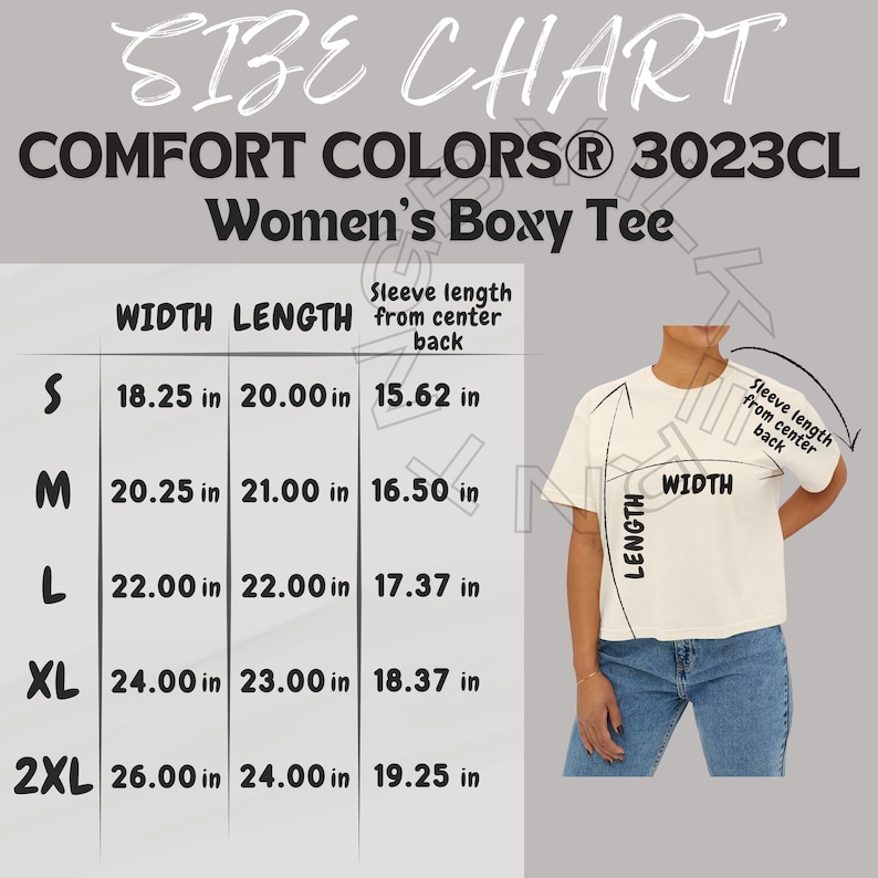 Women's Boxy Tee Size Chart | Size Chart for Women's Boxy Tee | Comfort ...