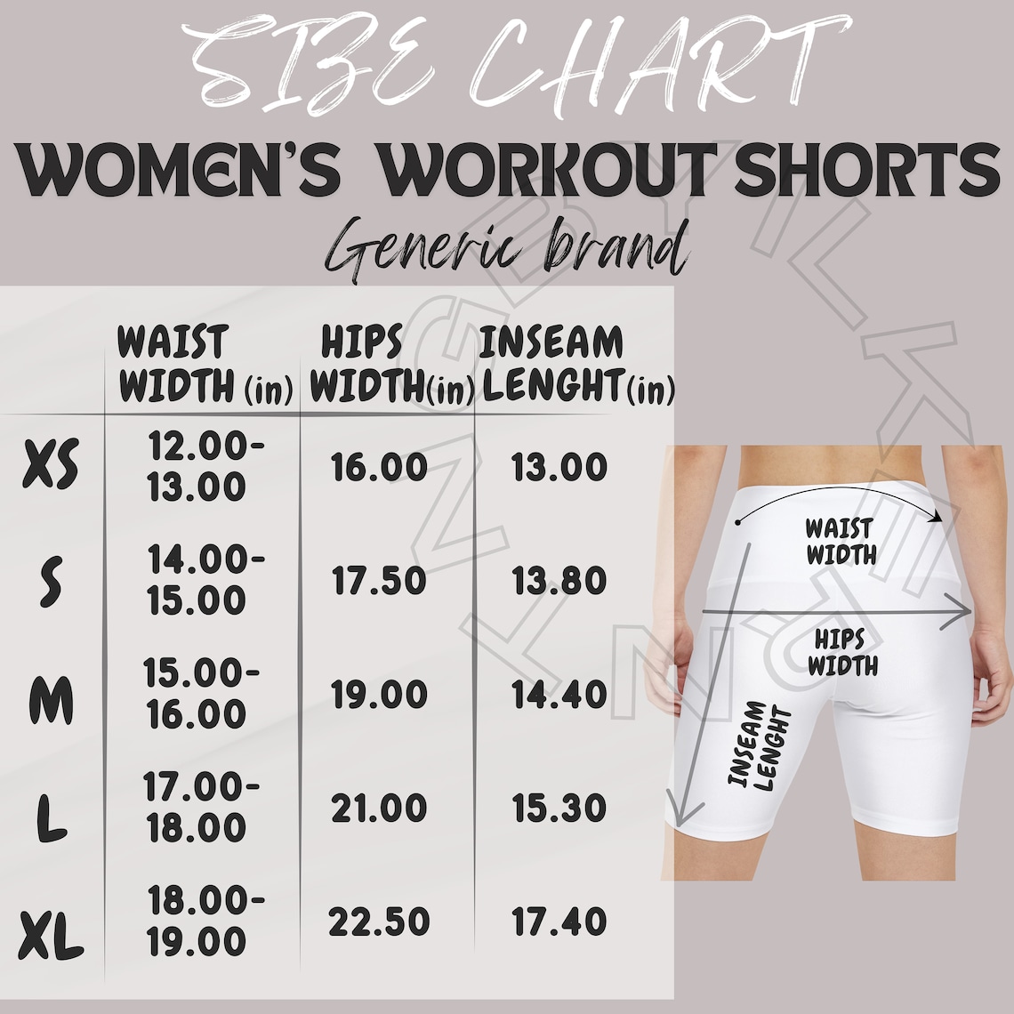 Women Workout Shorts Size Chart Women's Workout Shorts (AOP) Mockup and ...
