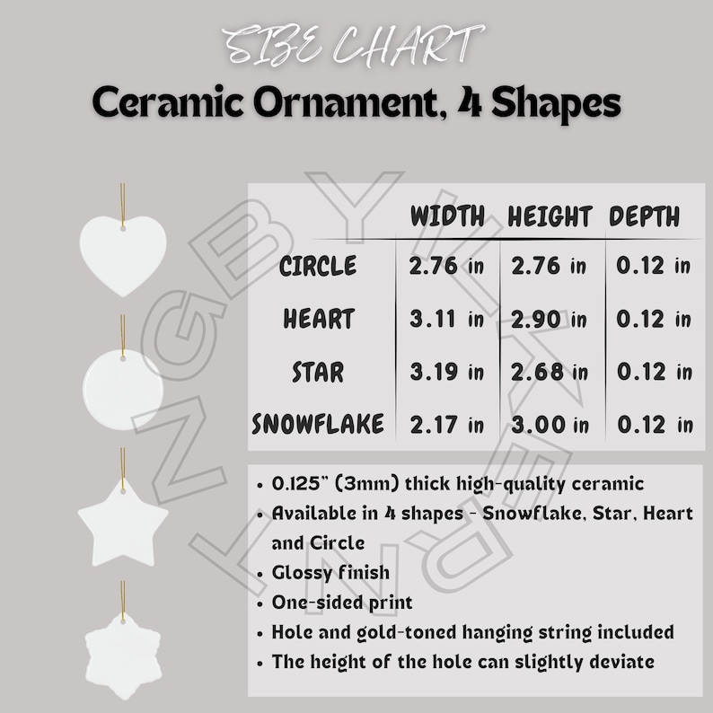 Ornament Size Chart I Ceramic Ornament 4 Shapes Size Chart I Size Chart ...