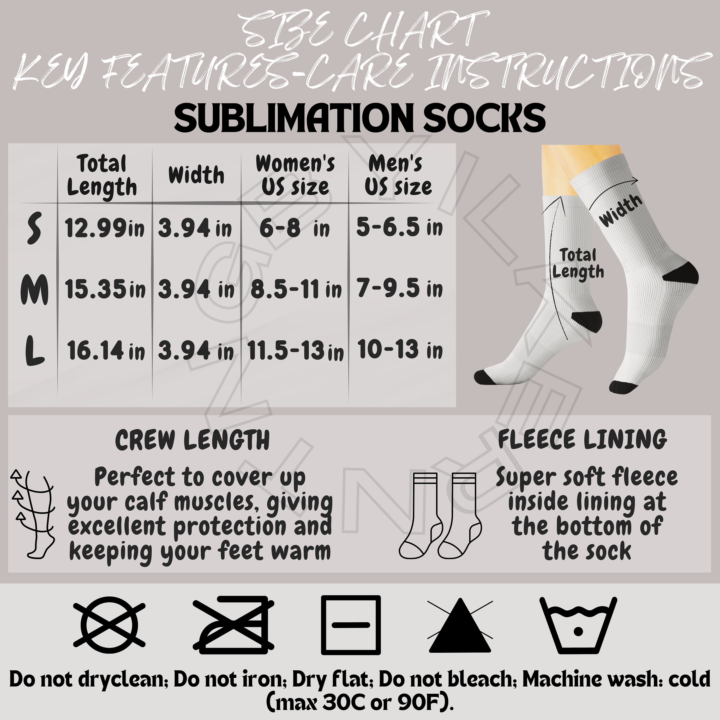 Sublimation Socks Size Chart | Sublimation Socks Key Features and Care ...