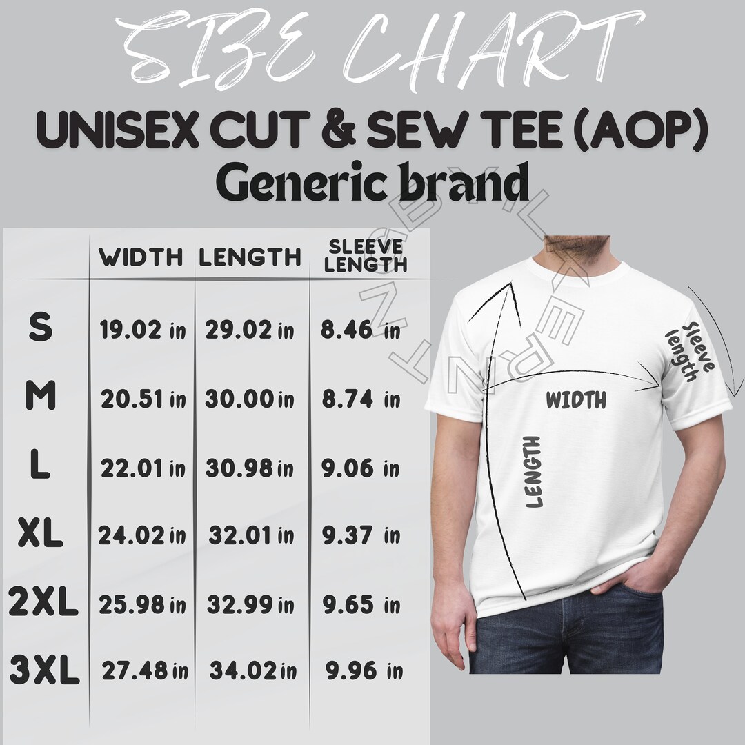 Unisex Cut Sew Tee Size Chart | Size Chart for Unisex Cut Sew Tee ...