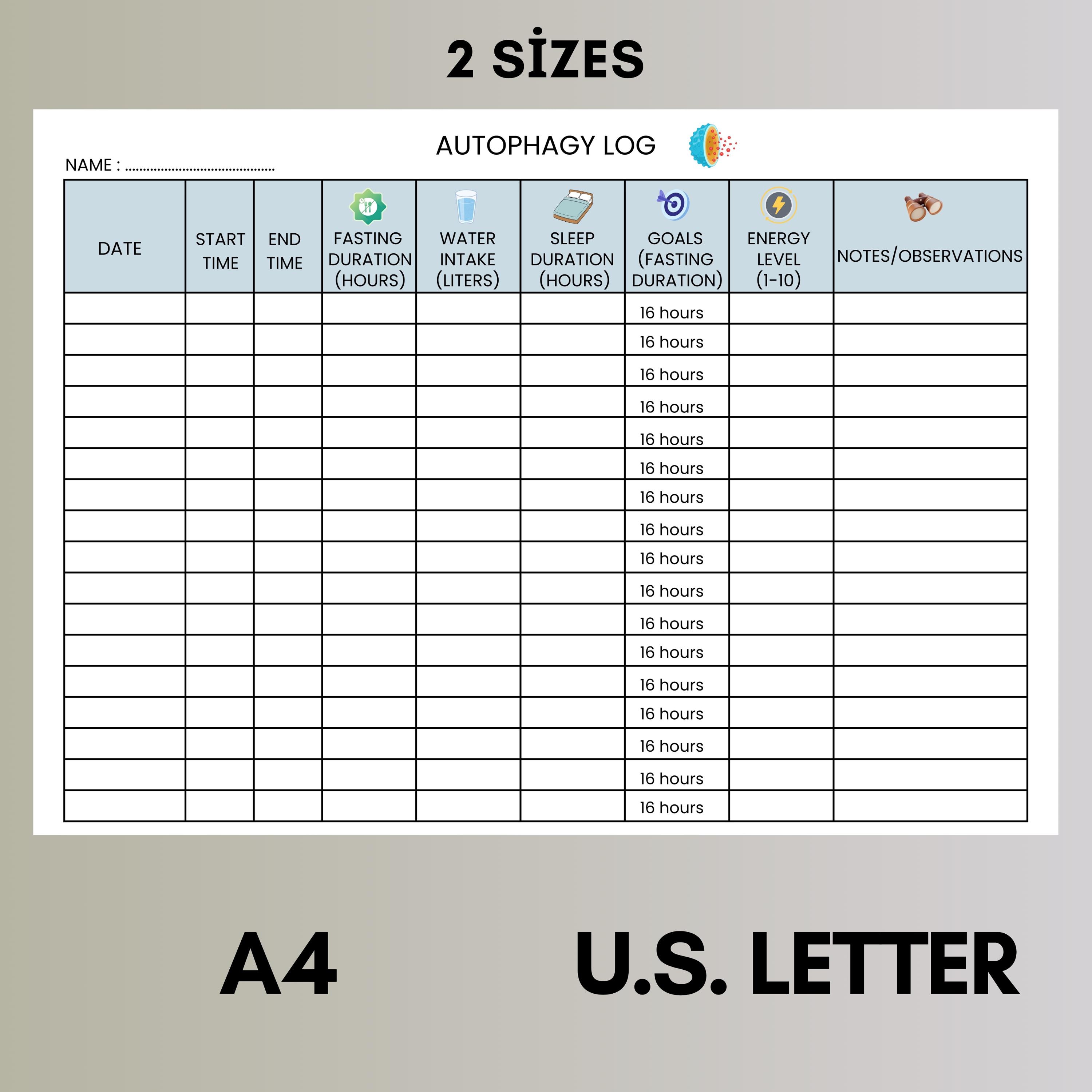 Autophagy Log I Autophagy Chart I Printable Food Chart I 2 Size ...