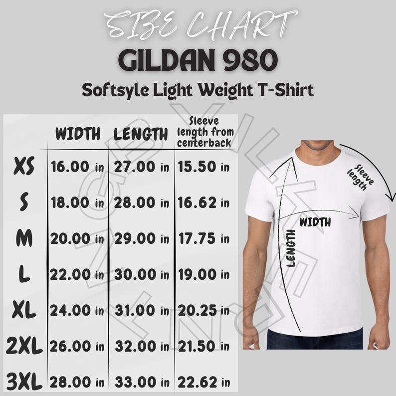 Gildan 980 Size Chart | Softsyle Lightweight T-shirt | Gildan 980 ...