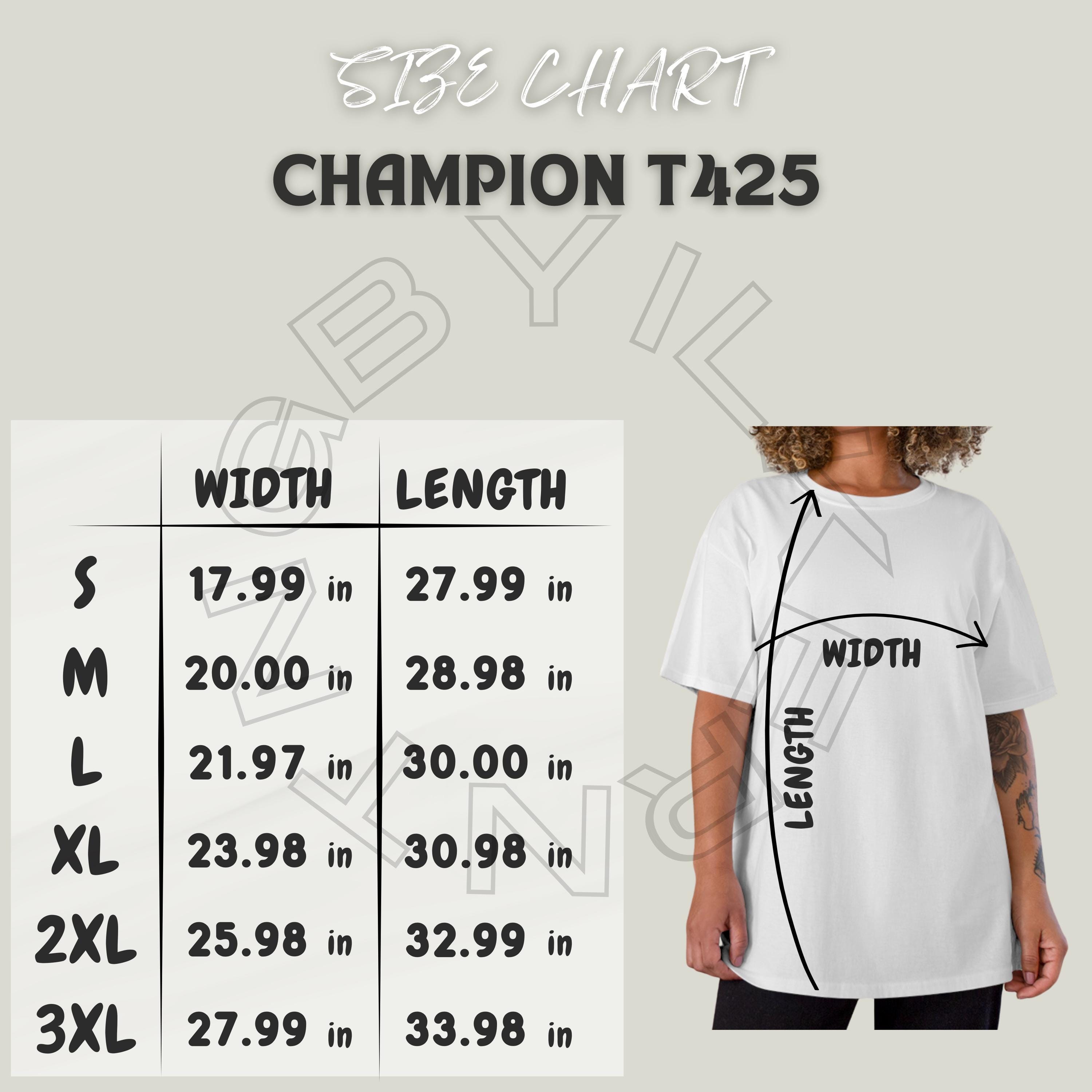 Champion T-shirt Size Chart | Size Chart for Champion T-shirt ...
