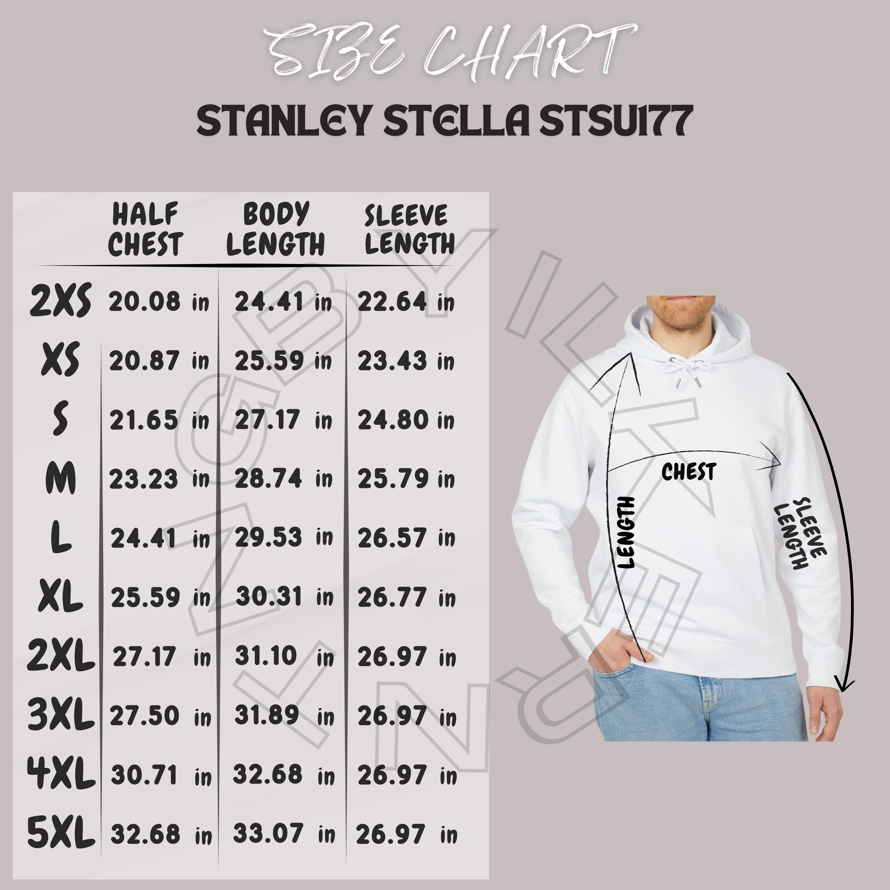 Stanley Stella STSU177 Size Chart | Hoodie Size Chart | Unisex Cruiser ...