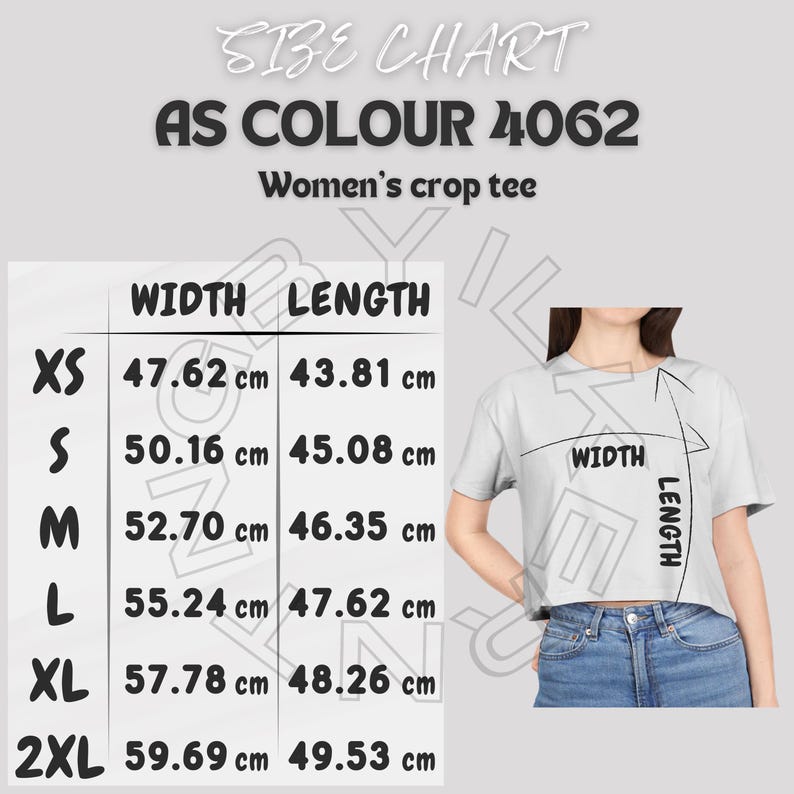 Crop Tee Size Chart I AS Colour 4062 Size Chart I Women's Crop Tee Size ...