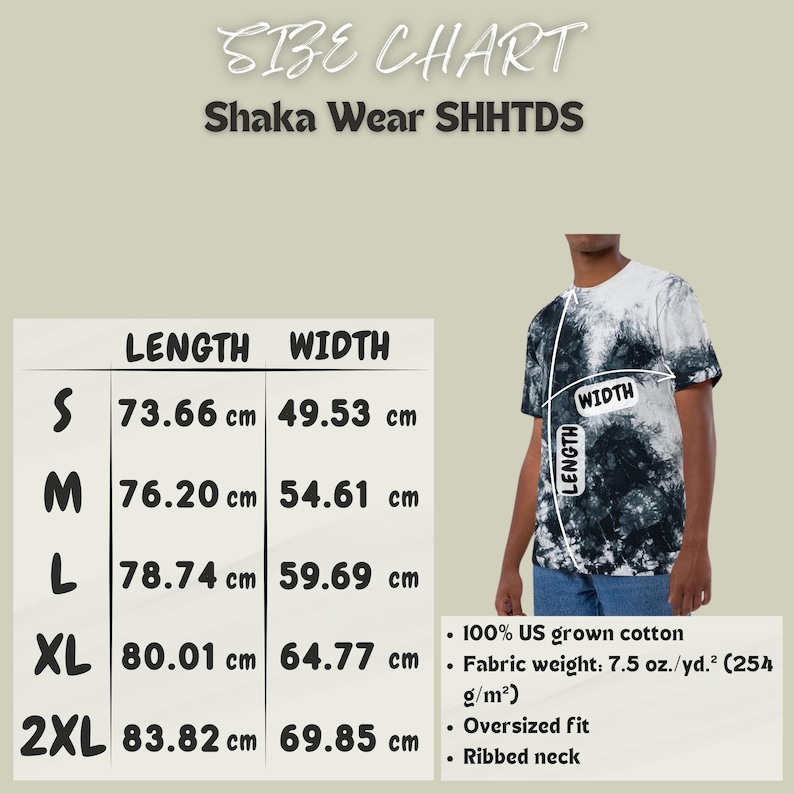 Shaka Wear SHHTDS Size Chart | Size Chart for Oversized Tie-dye T-shirt ...