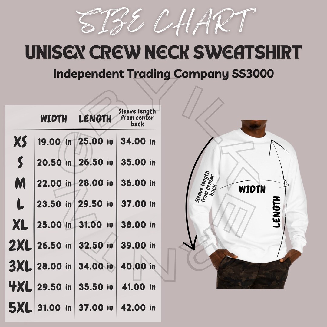 Sweatshirt Size Chart I Independent Trading Company SS3000 Size Chart I ...