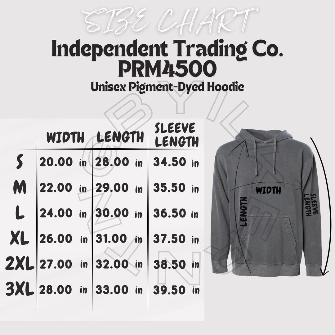 Independent Trading Co.prm4500 Size Chart | Unisex Pigment-dyed Hoodie ...